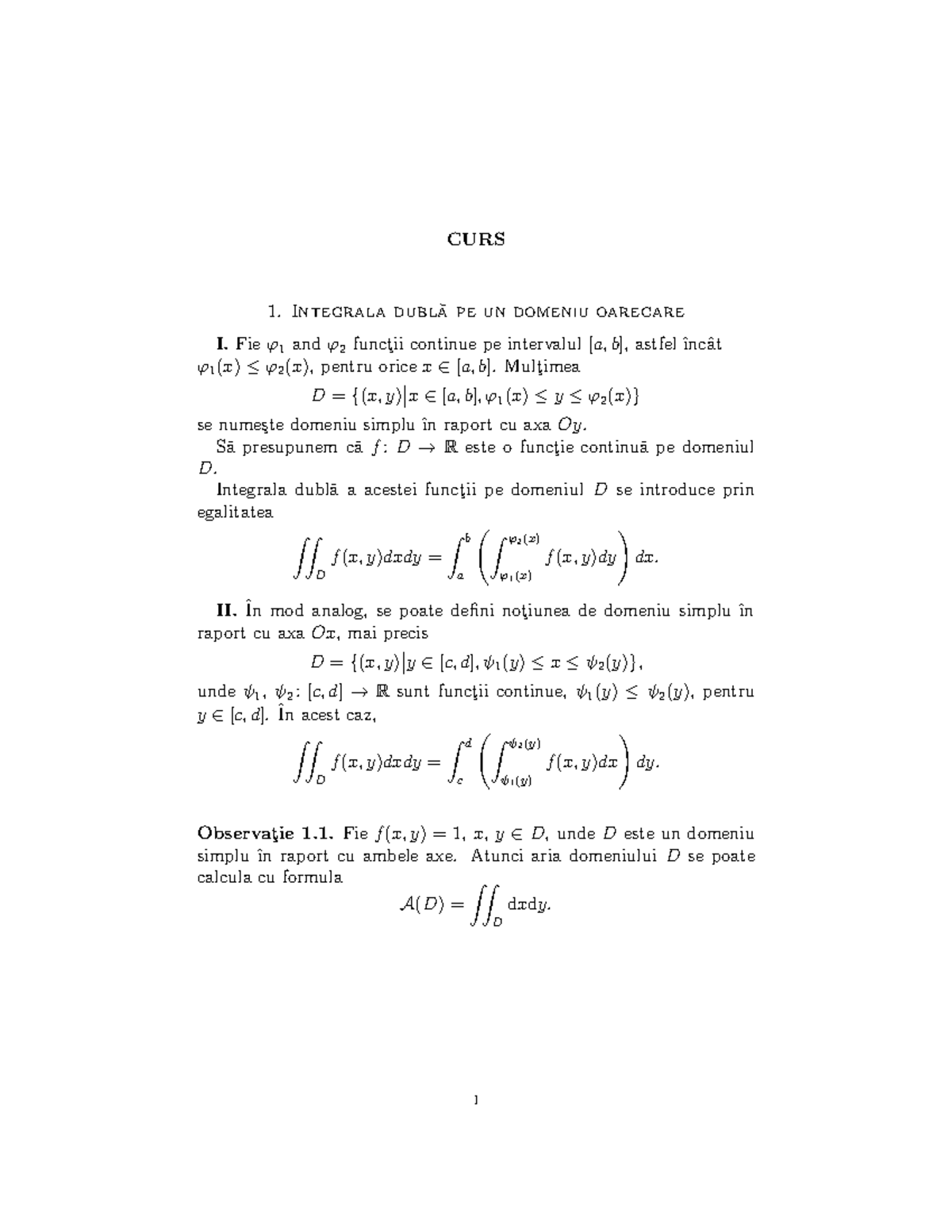 Curs-Integrala Dubla-2024 - CURS Integrala dubl ̆a pe un domeniu ...
