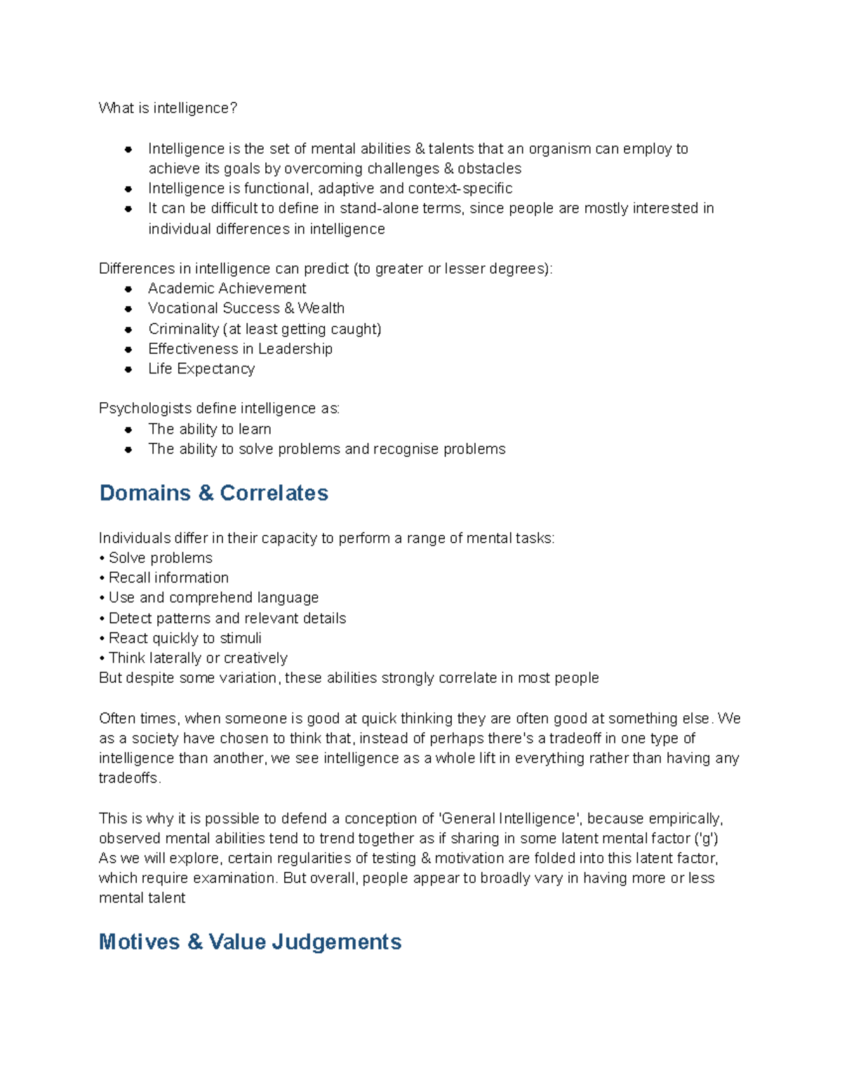 Human behaviour intelligence notes - What is intelligence? Intelligence ...