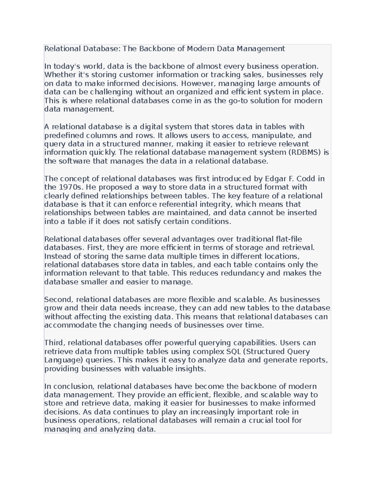 Relational Database - Whether it's storing customer information or ...