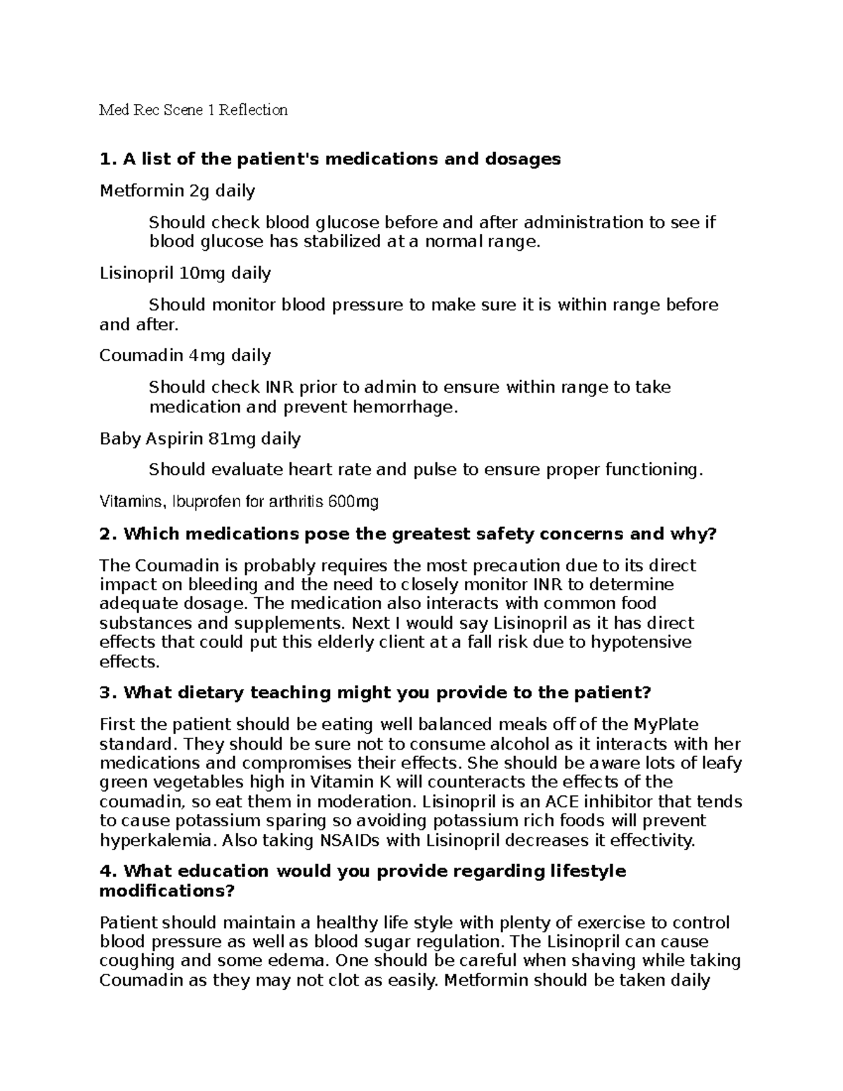 Medication Reconciliation Scene 1 Reflection - Med Rec Scene 1 ...