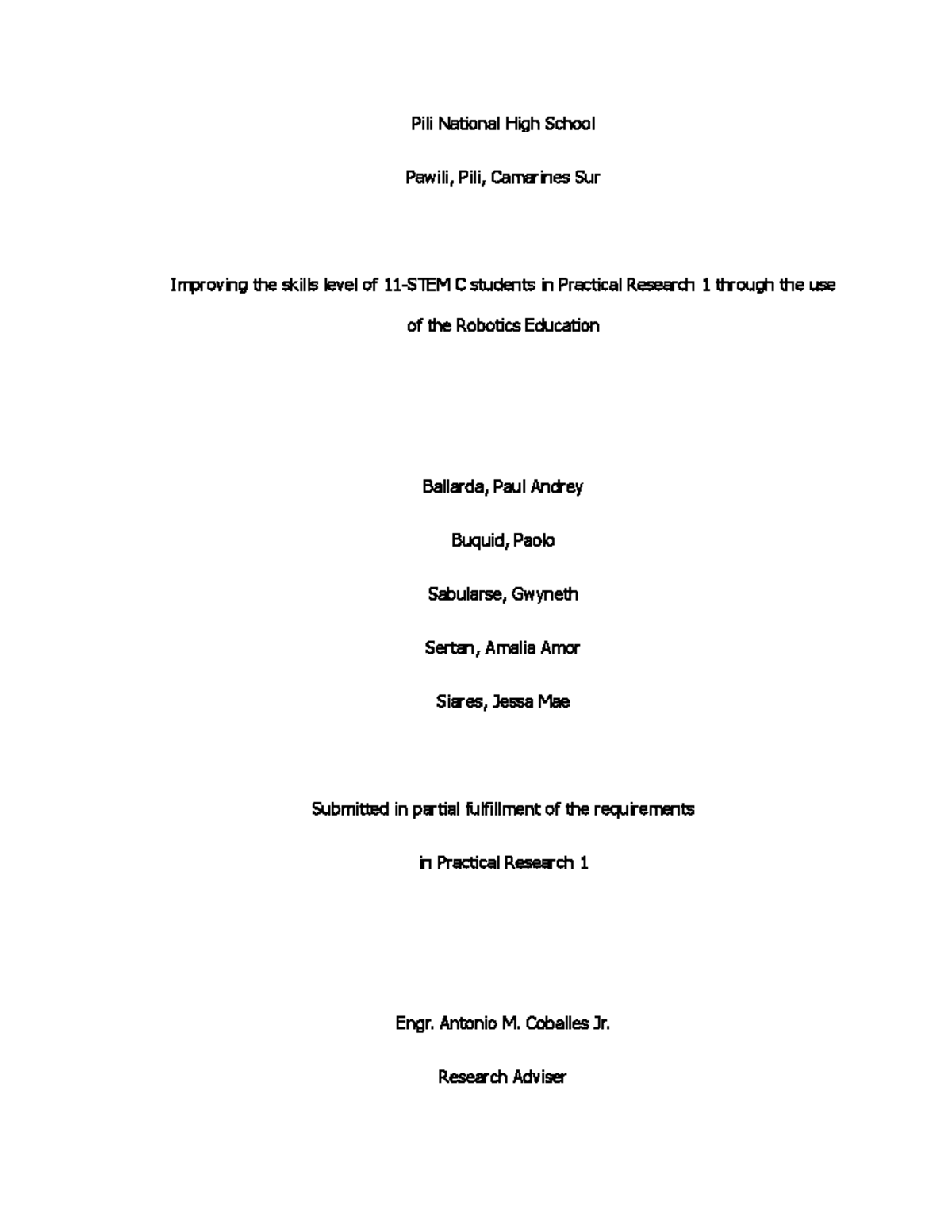 Super Final- Improving the skills level of 11-STEM C students in Practical Research 1 through ...