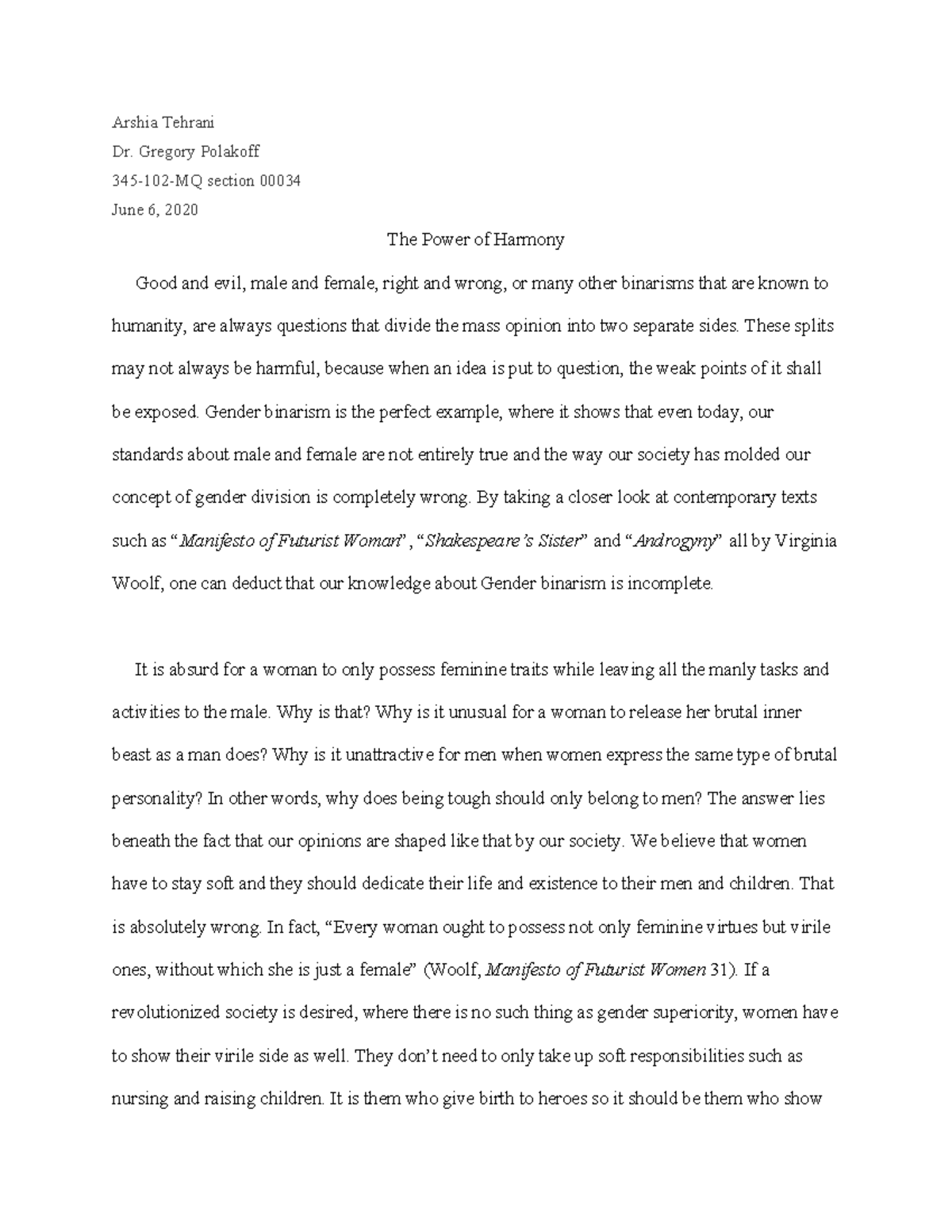 Humanities Summative Essay - Arshia Tehrani Dr. Gregory Polakoff 345 ...