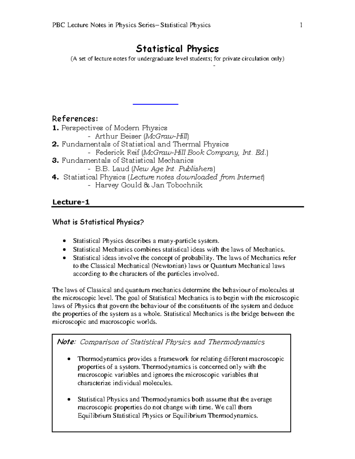 60803473 Stat Phys Lecture Notes for undergrad students - Statistical ...