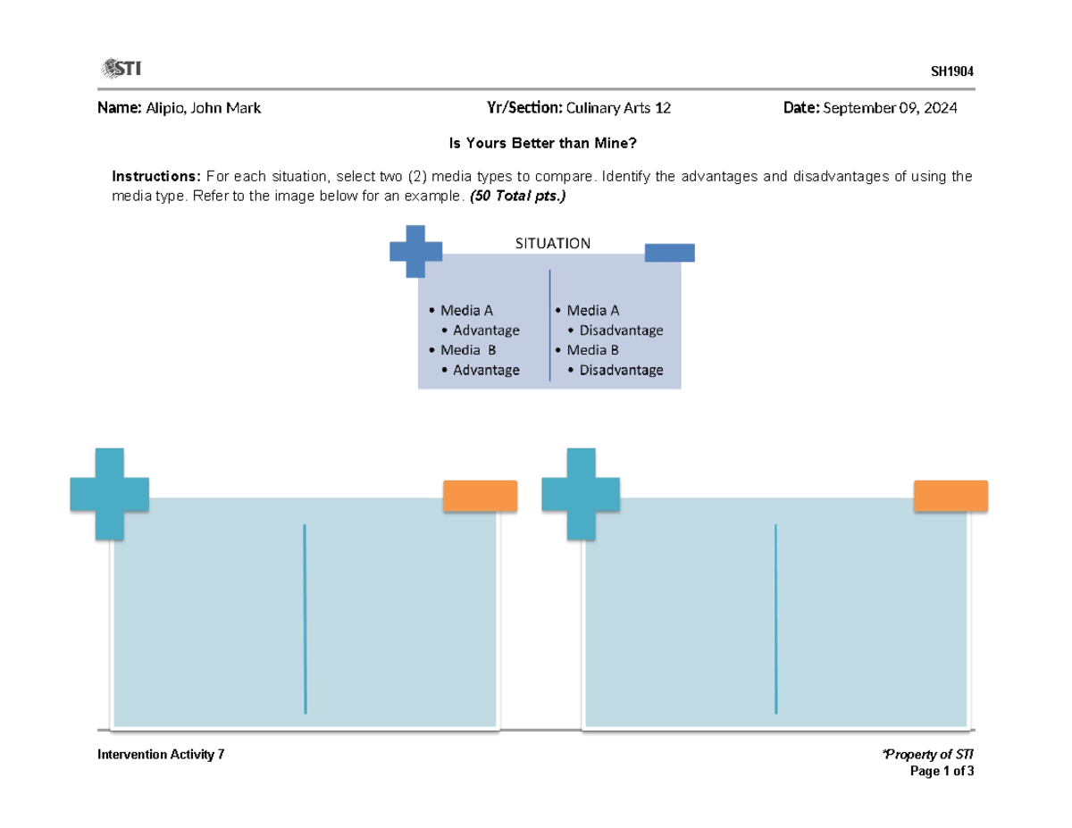 MIL - cul arts PR - SH Name: Alipio, John Mark Yr/Section: Culinary ...