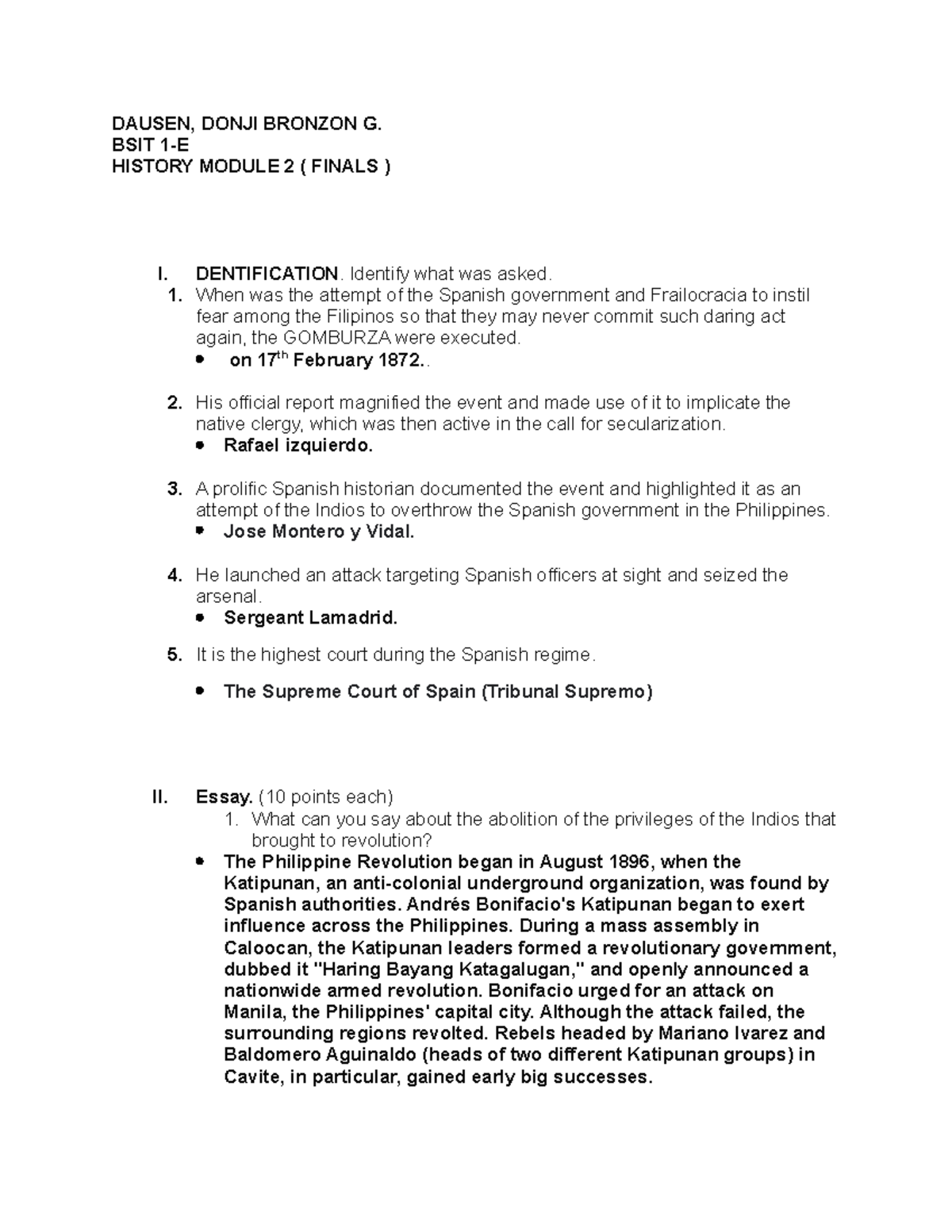 History Module 2 FinalsThis is a sample of answers for the students to ...