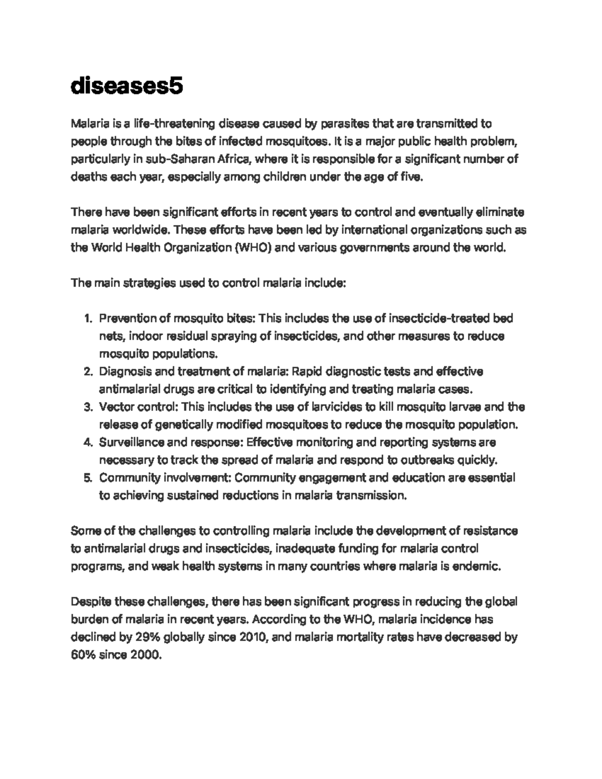 Diseases 5 - Notes - d i s e a s e s 5 Malaria is a life-threatening ...