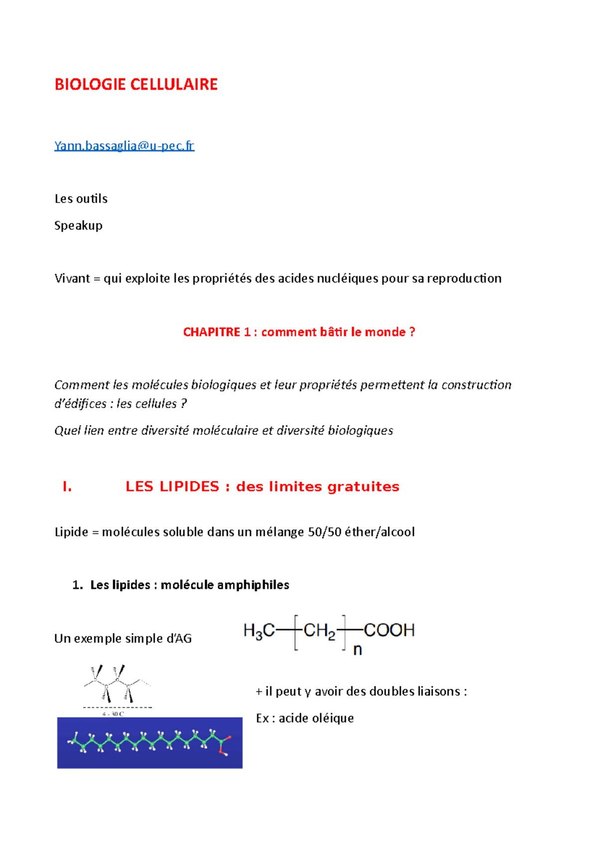 CHAP 1 bio cell - biocell - BIOLOGIE CELLULAIRE Yann@u-pec Les outils Speakup Vivant = qui ...