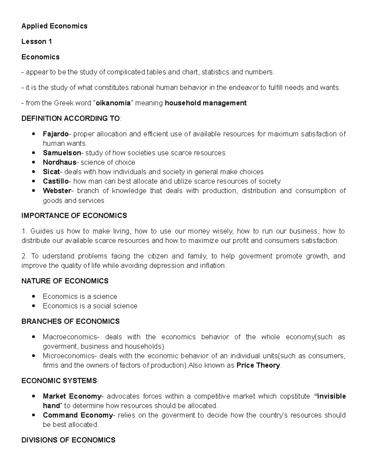 Applied Economics Prelims Review - Applied Economics Lesson 1 Economics ...