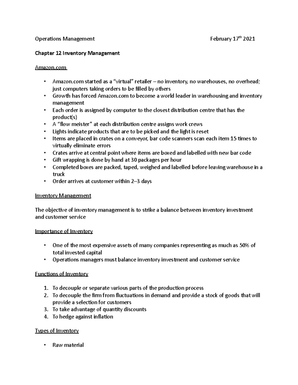 OM-Chp12-Inventorymgmt - Operaions Management February 17th 2021 ...