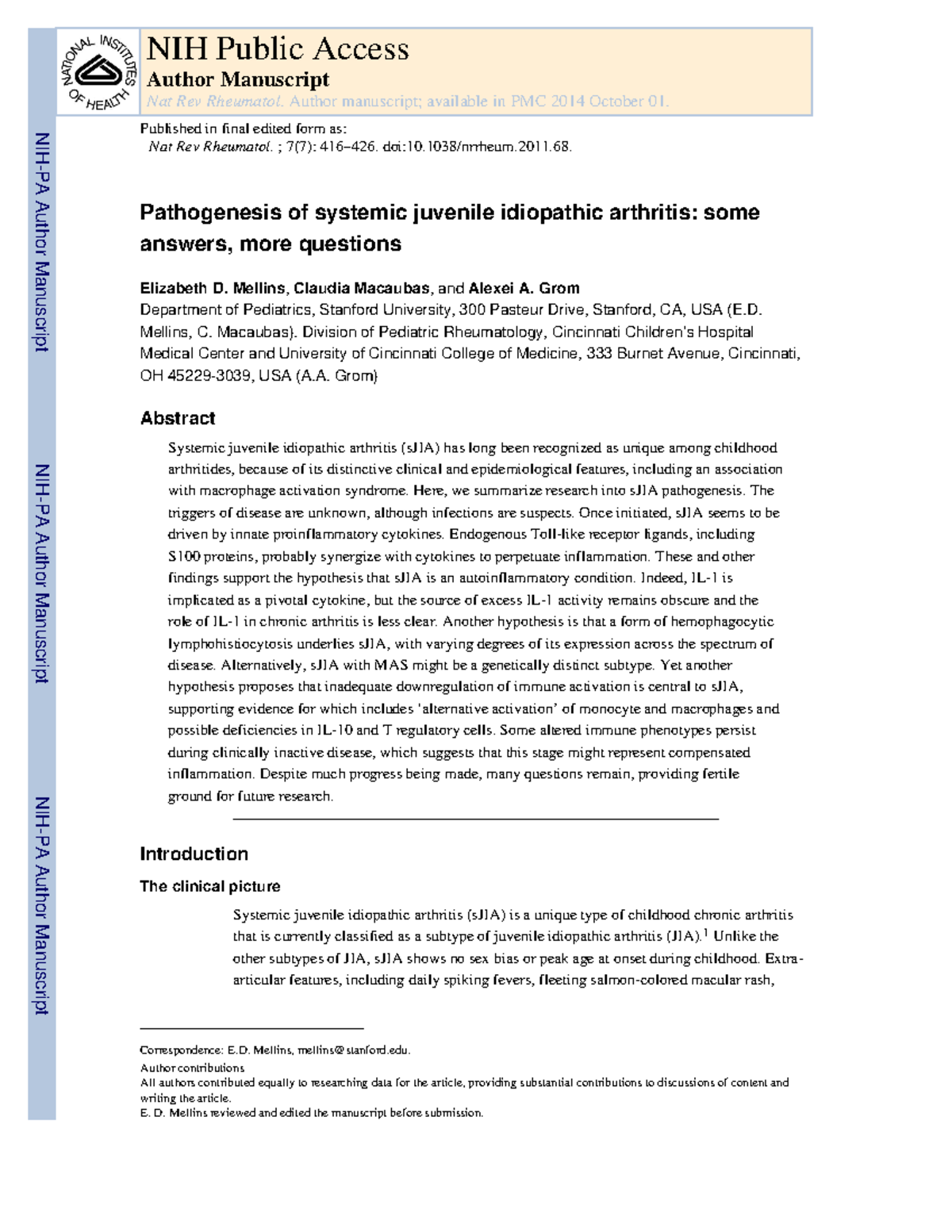 JIA fisiopatologia - Artículo médico - Pathogenesis of systemic ...