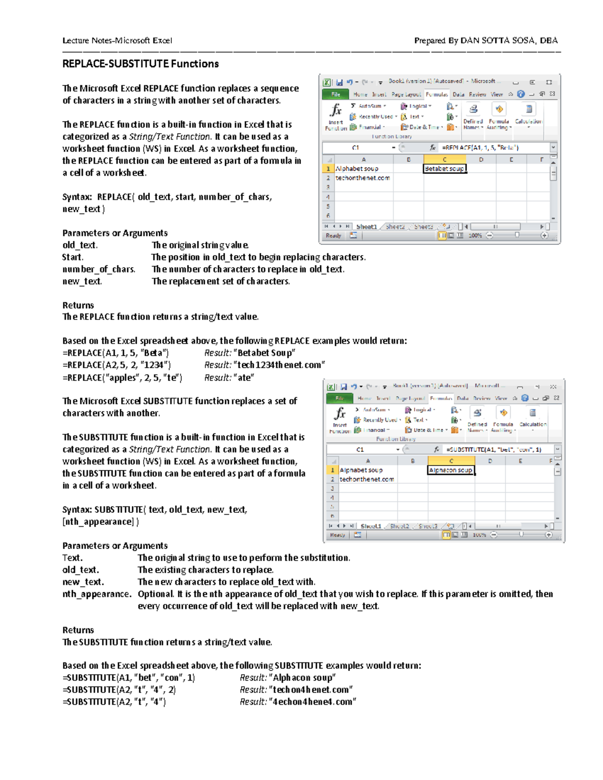 Lecture Notes Replace Substitute Functions Lecture Notes Microsoft 4717