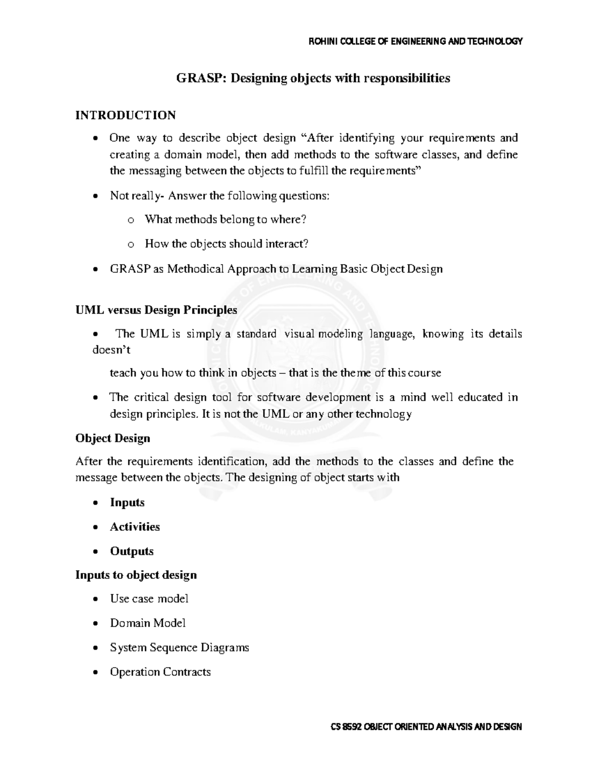 Grasp - Document is related to OOD Design Pattern - GRASP: Designing objects with ...