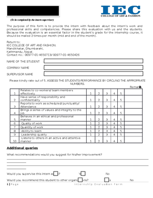 Student Performance Evaluation Form