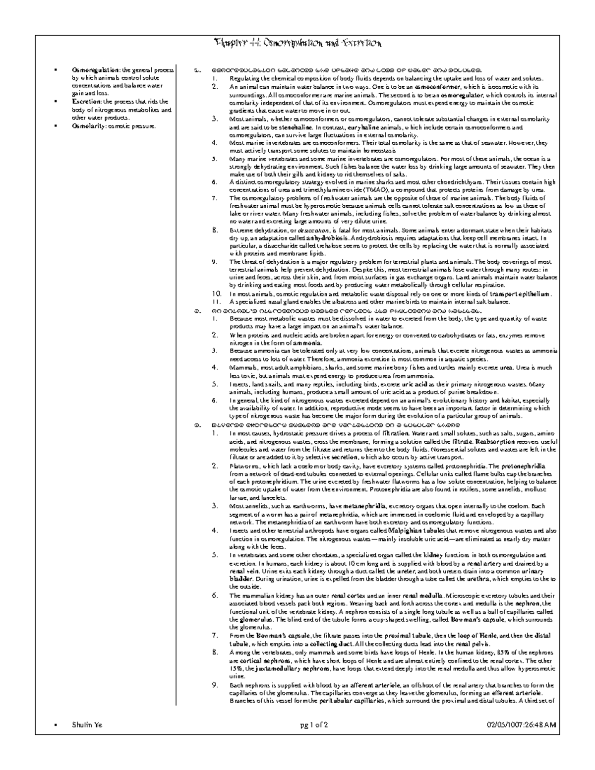 New Bio Notes-30 - Biology notes - Osmoregulation: the general - Studocu