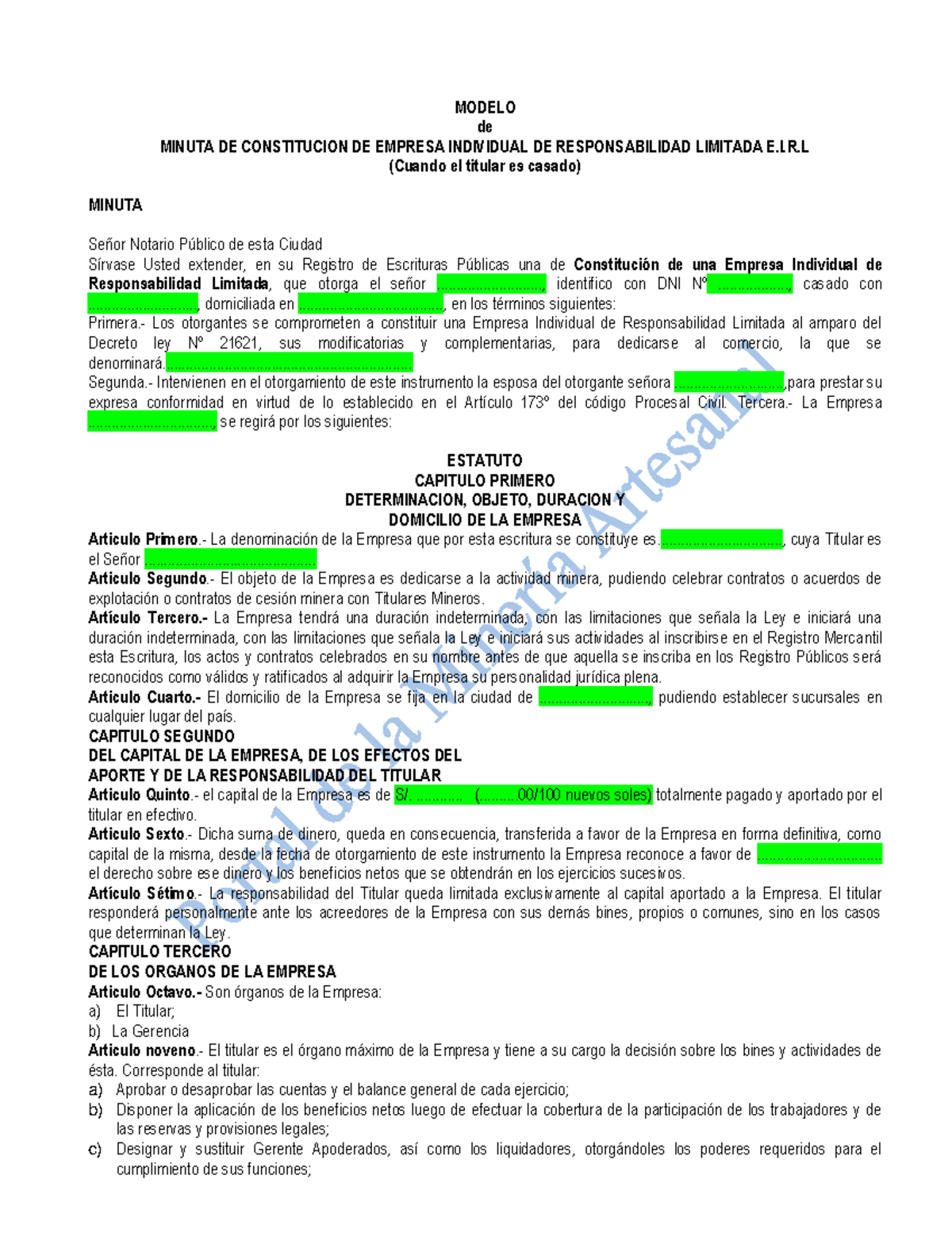 Modelo de Minuta DE Constitucion DE EMPR - MODELO de MINUTA DE ...