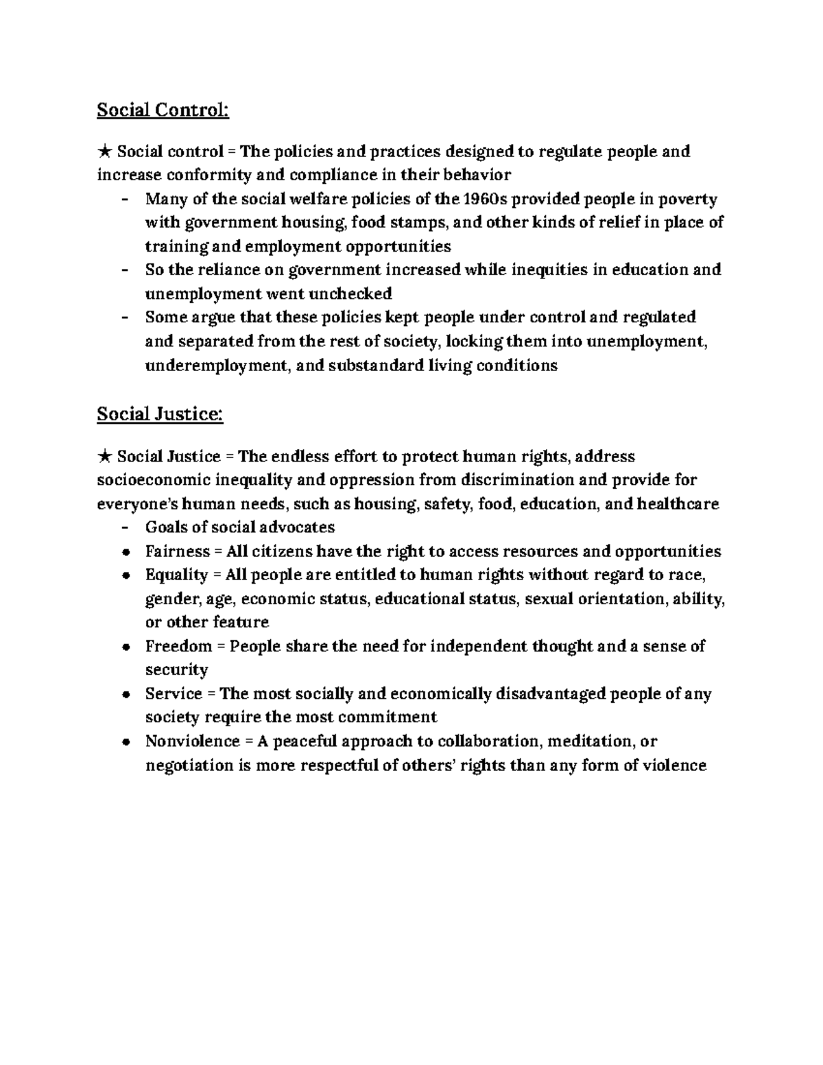 Intro to Social Work: Social Control and Justice - SW 2000 - LSU - Studocu