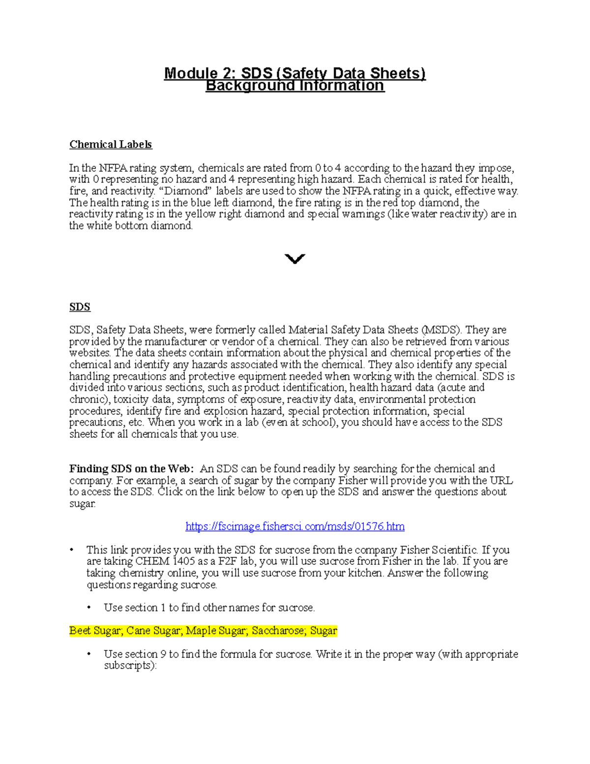 Module 2 SDS (safety and data sheets) - Module 2: SDS (Safety Data ...