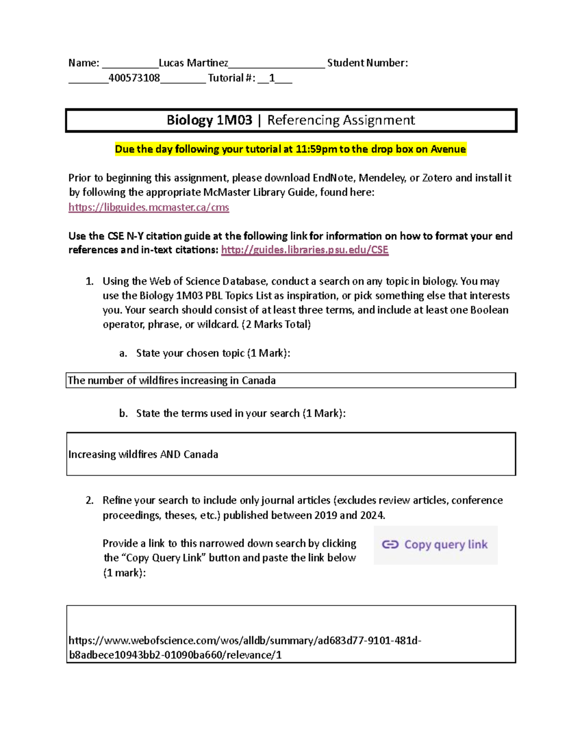 Referencing Assignment F24 Draft 2 - Name: Lucas Martinez_______ Student Number: 400573108 ...