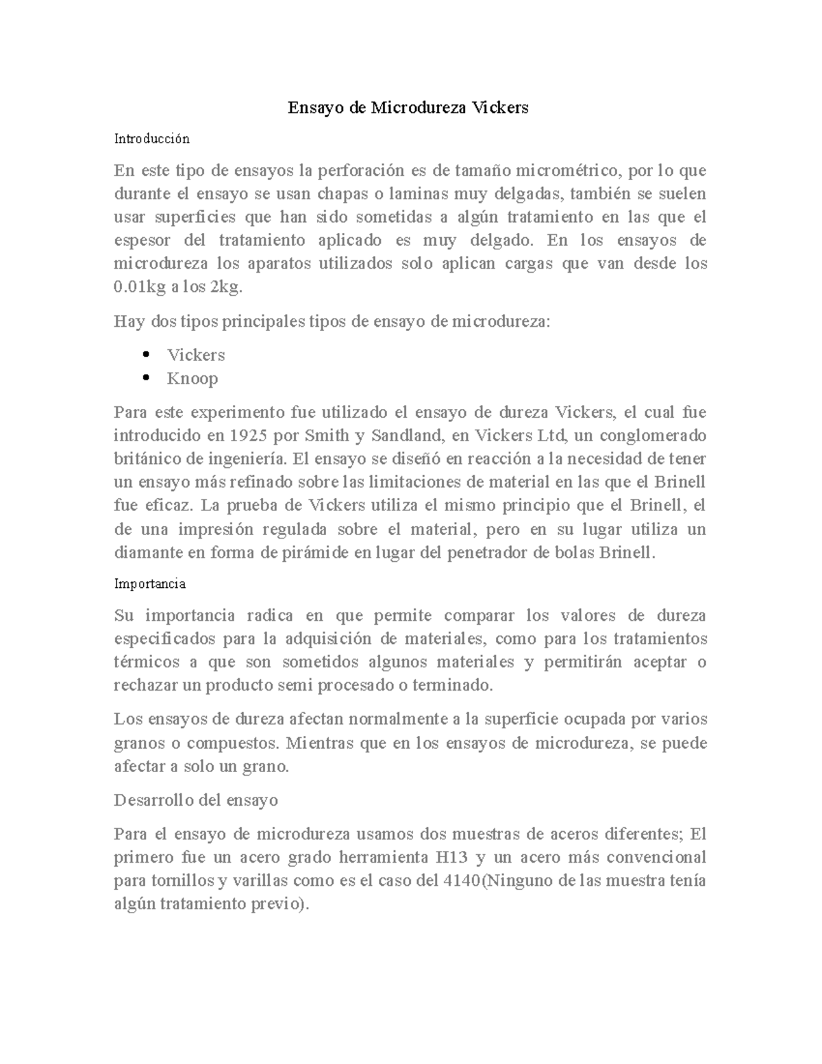Ensayo de Microdureza Vickers - Ensayo de Microdureza Vickers ...