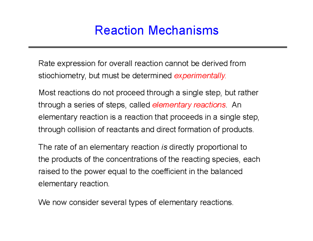 Chapter 15 slides - S2 - Lecture notes 15 - Reaction Mechanisms Rate ...