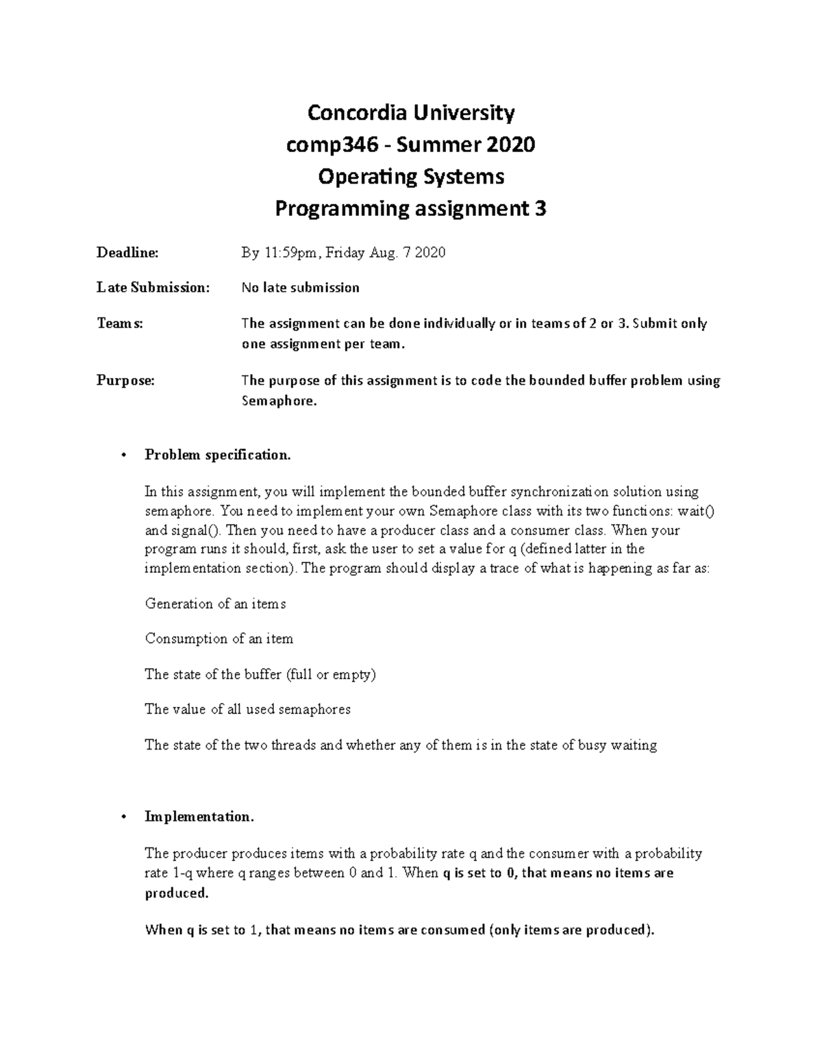 Assignment 3 - Concordia University comp346 - Summer 2020 Operating Systems Programming ...