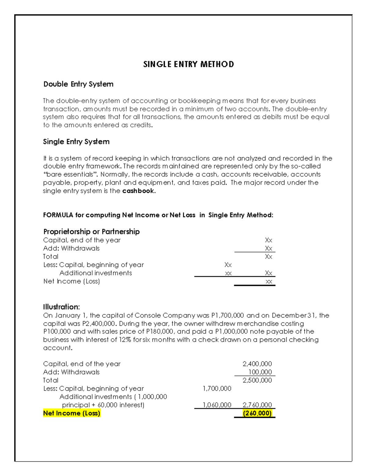 Single Entry Method Additional Notes SINGLE ENTRY METHOD Double single-entry-method-additional-notes-single-entry-method-double