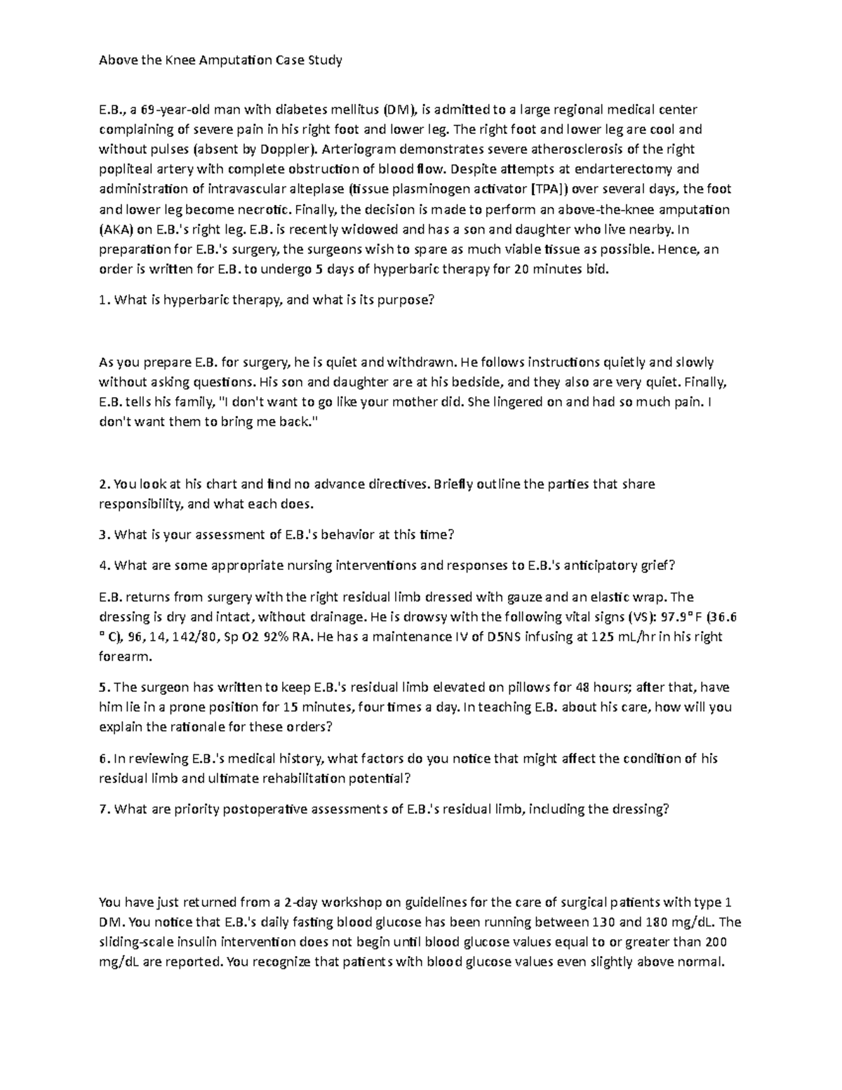 AKA CS students - practice - Above the Knee Amputation Case Study E., a ...