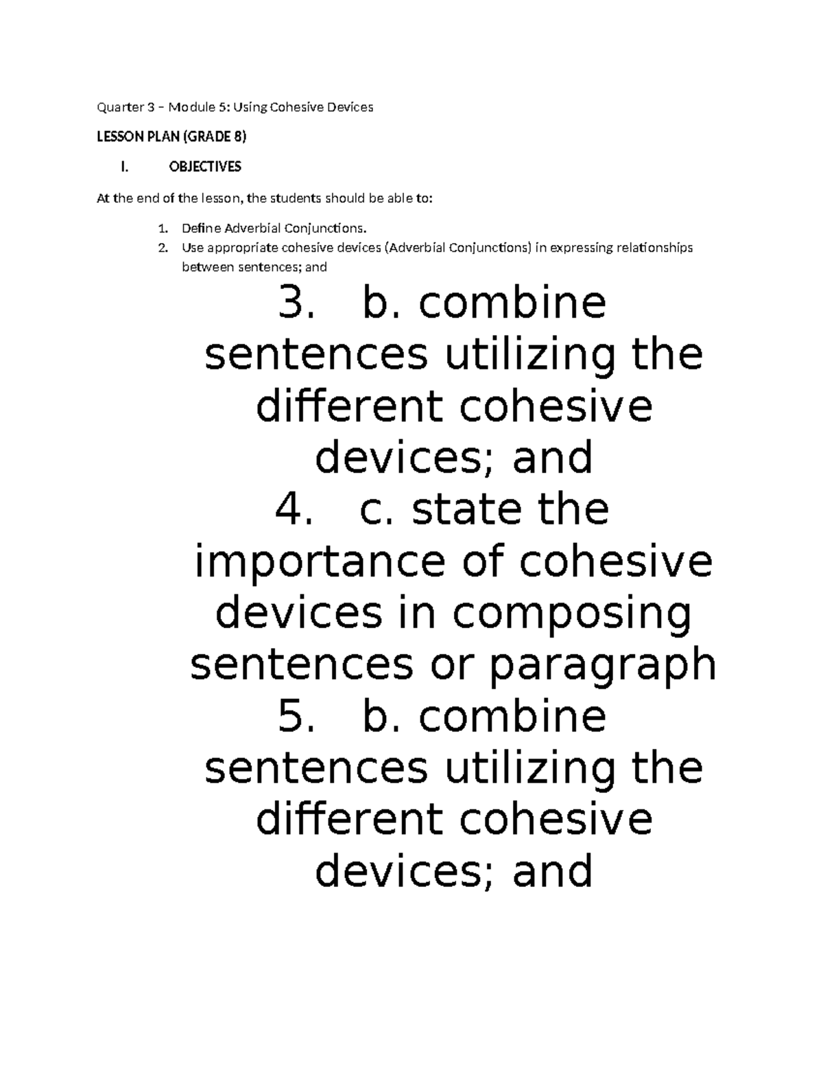 3. Adverbial - Quarter 3 – Module 5: Using Cohesive Devices LESSON PLAN ...