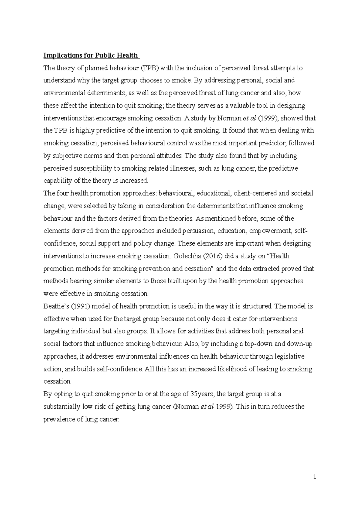 Implications for public health - Implications for Public Health The ...