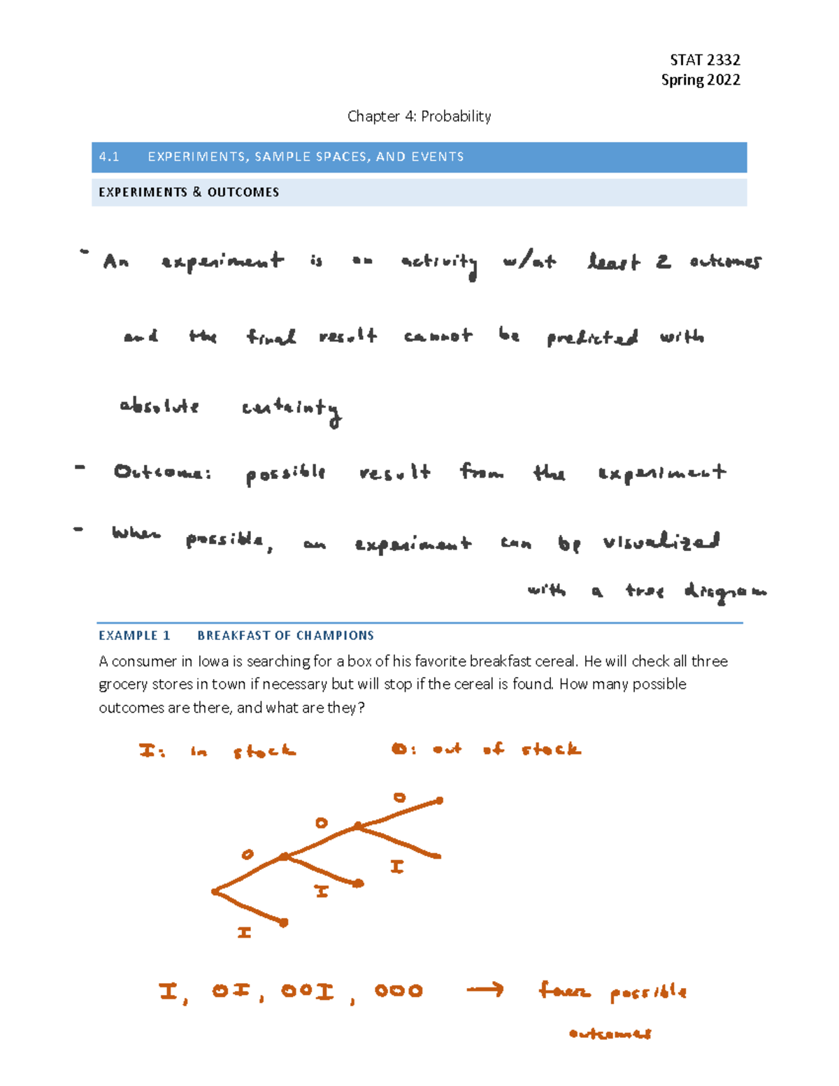 Chapter 4 (1 of 2) - Spring 2022 Chapter 4: Probability 4 .1 EXP ERIM ...