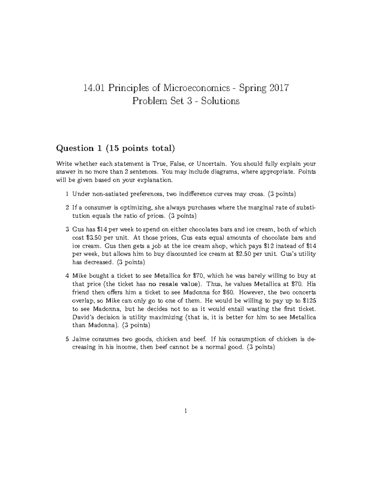 14.01 PSET 3 Spring 2017 - 14 Principles of Microeconomics - Spring ...