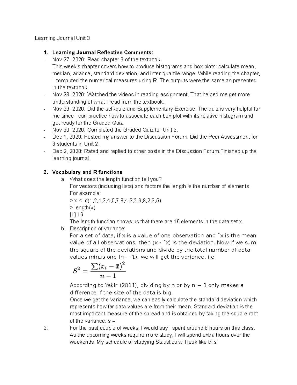 UNIT 3 Learning Journal - Learning Journal Unit 3 1. Learning Journal Reflective Comments: Nov ...