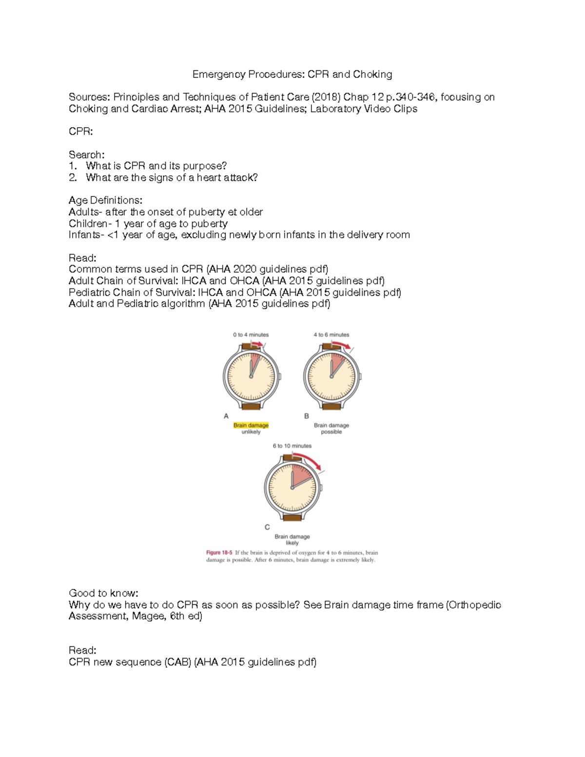CPR et Choking notes - Emergency Procedures: CPR and Choking Sources ...