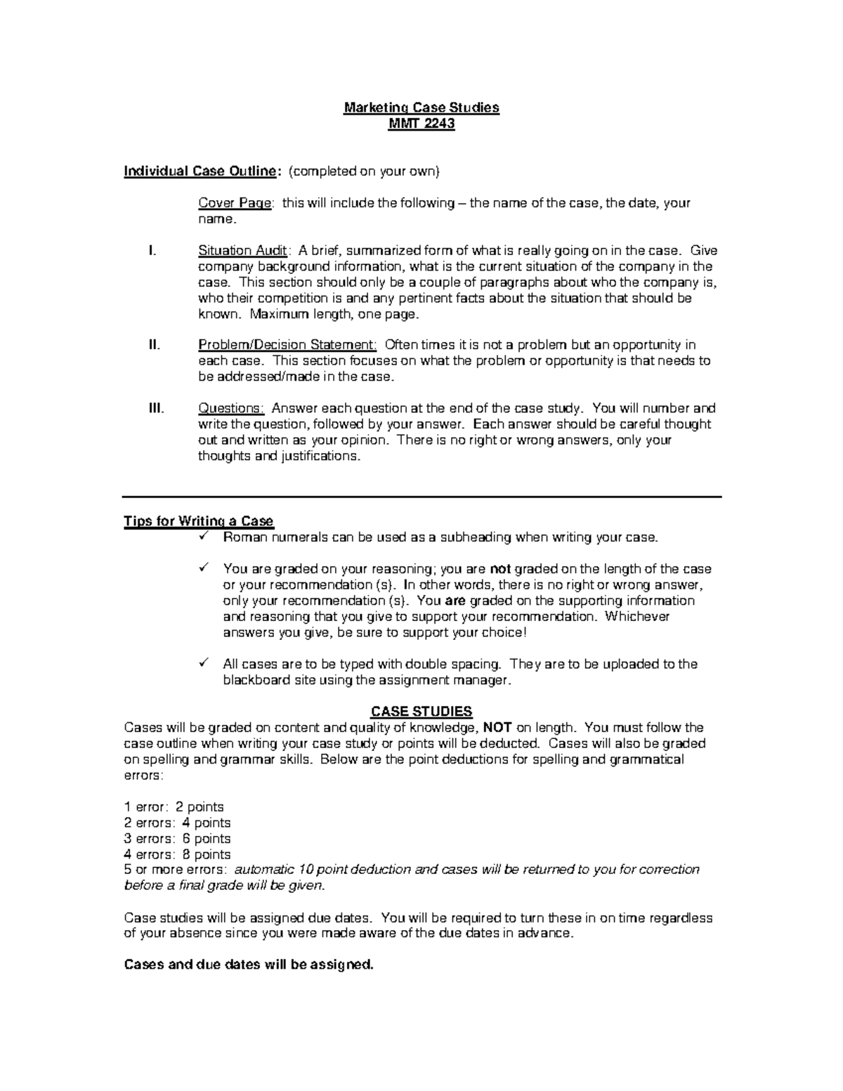 How to Write an Individual Case - Marketing Case Studies MMT 2243 ...