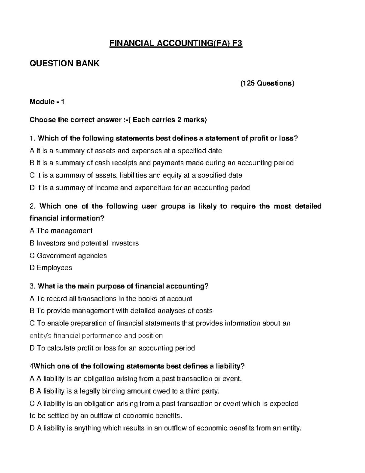 FA Question paper pratice - FINANCIAL ACCOUNTING(FA) F QUESTION BANK ...