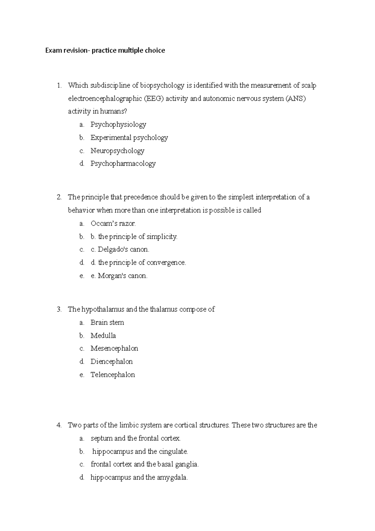 psych brain and behaviour revision for final exam - Exam revision ...