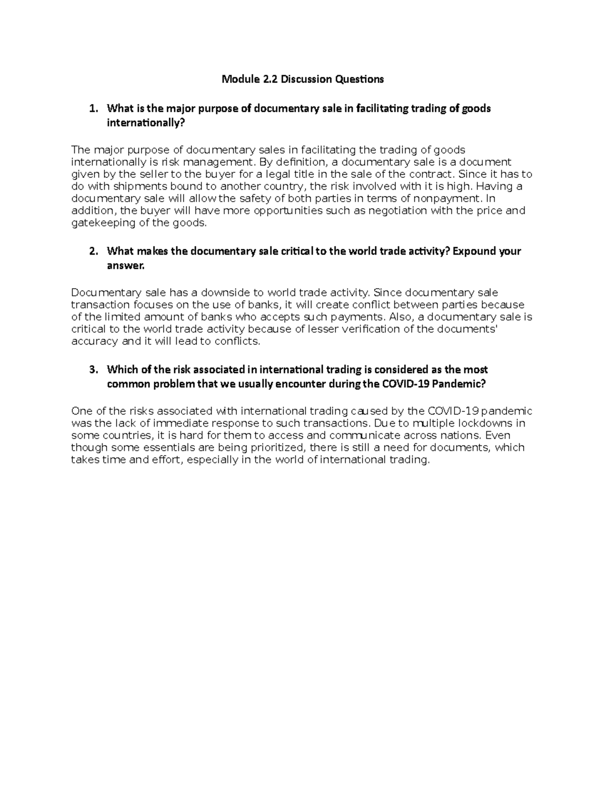 Module 2.2 Discussion Questions - Business Trade - Module 2 Discussion ...