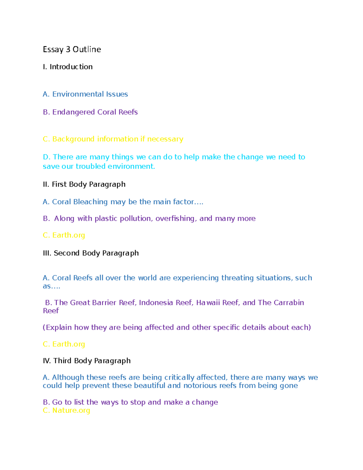 Essay 3 Outline - Professor Garza - Essay 3 Outline I. Introduction A ...