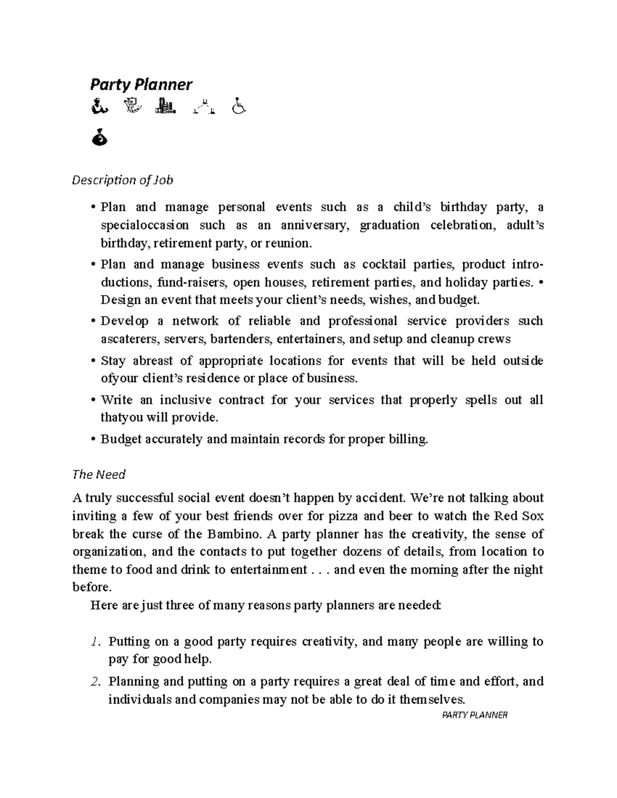 Party Planner - Party Planner Description of Job Plan and manage ...