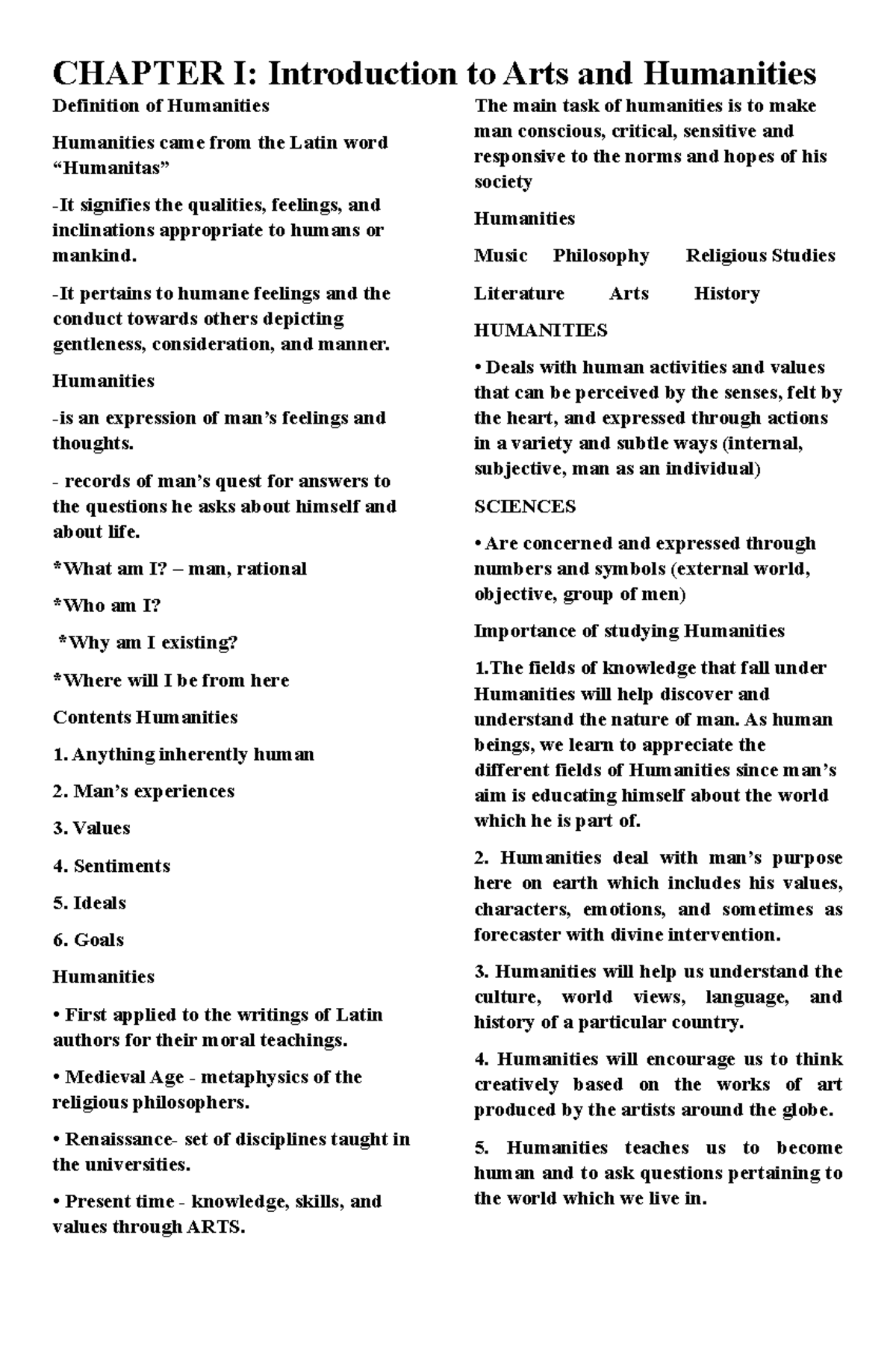 Reviewer Chapter 1( Artapp) - Definition of Humanities Humanities came ...