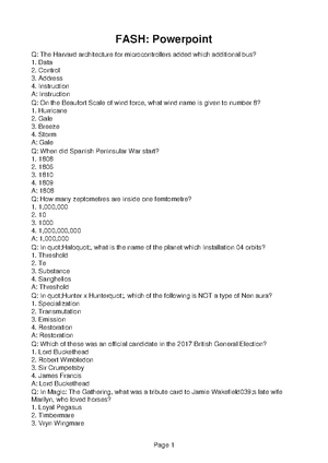 FASH237 Lab 8 - good notes - FASH: Quiz Q: Which of the following ...