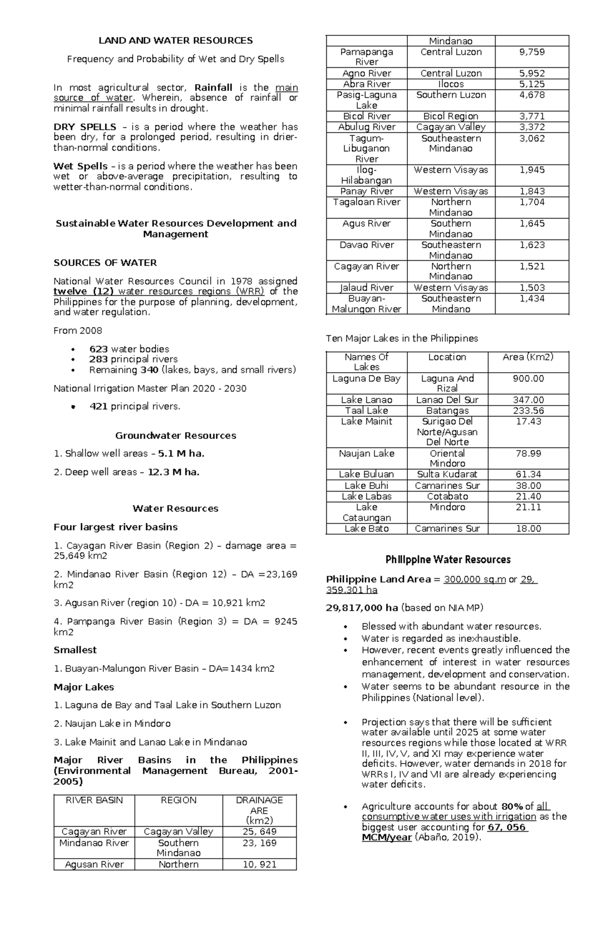 LWC Notes - LAND AND WATER RESOURCES Frequency and Probability of Wet ...