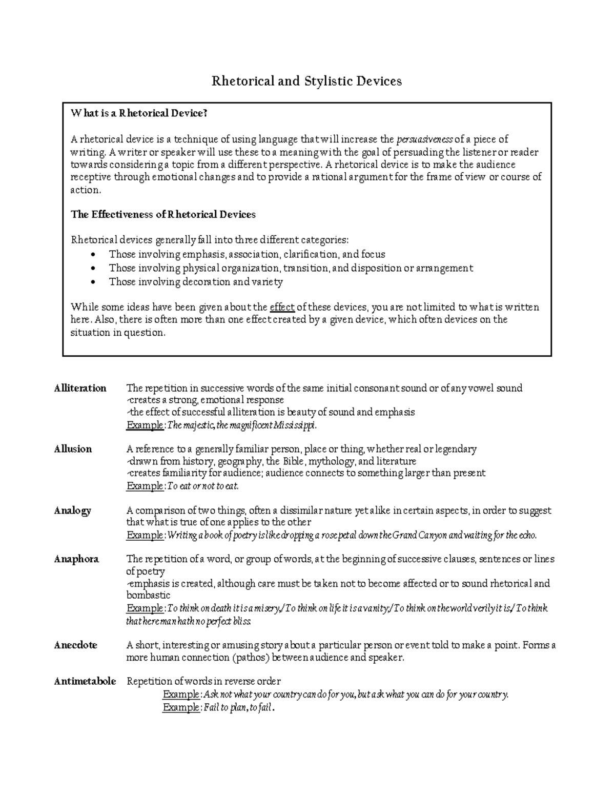 Rhetorical and stylistic devices - Rhetorical and Stylistic Devices ...