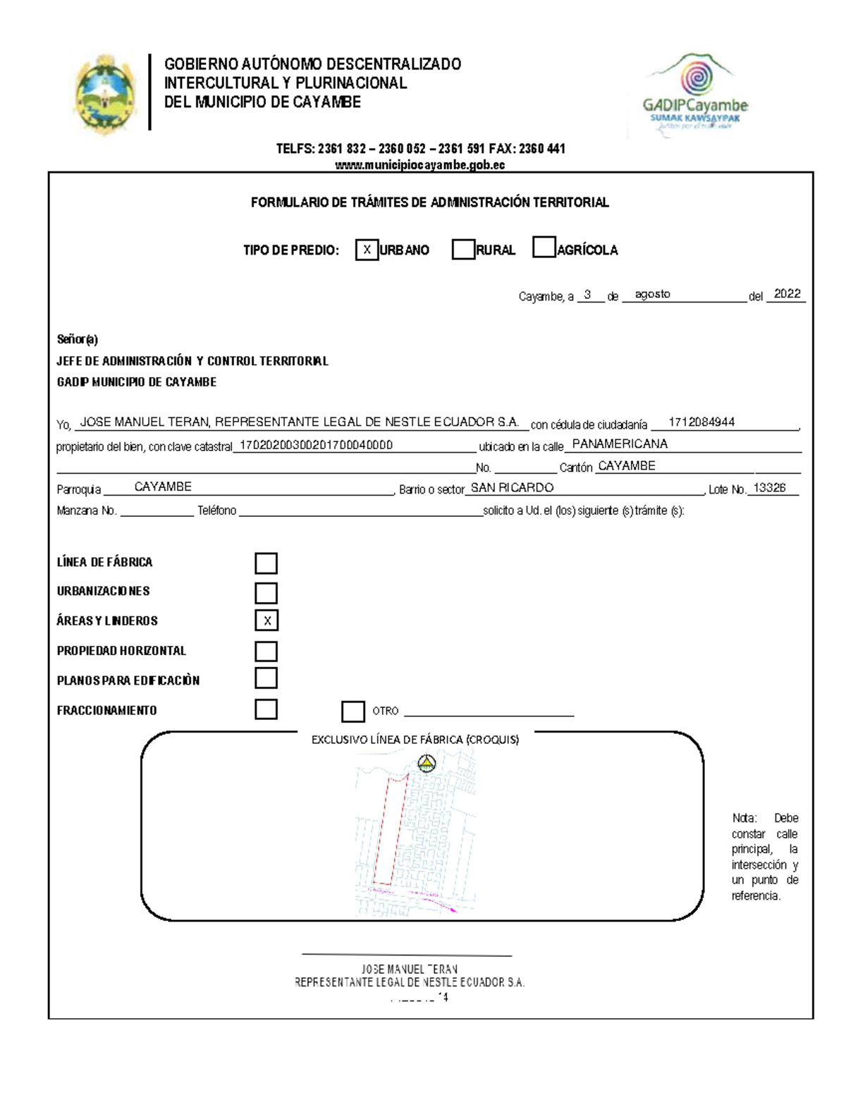 FTAT-1- Areas Y Linderos - TELFS: 2361 832 – 2360 052 – 2361 591 FAX ...