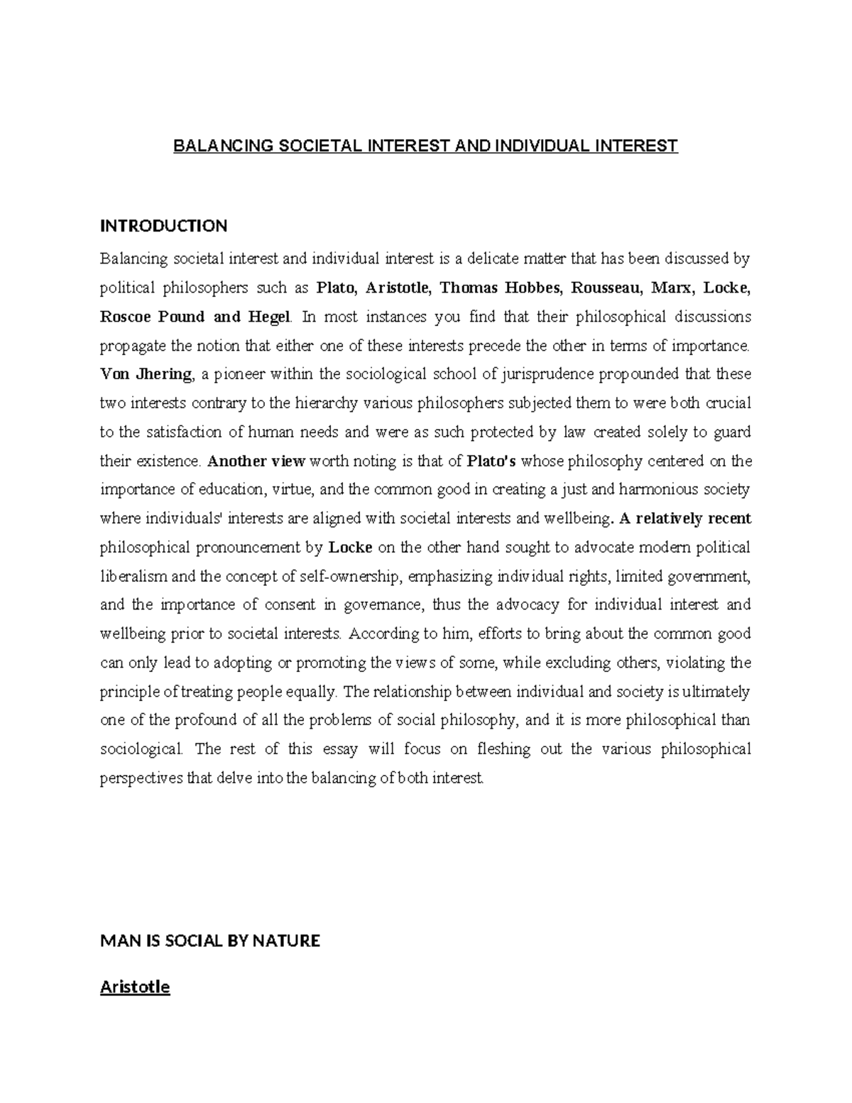 Jurisprudence assignment sec sem - BALANCING SOCIETAL INTEREST AND ...