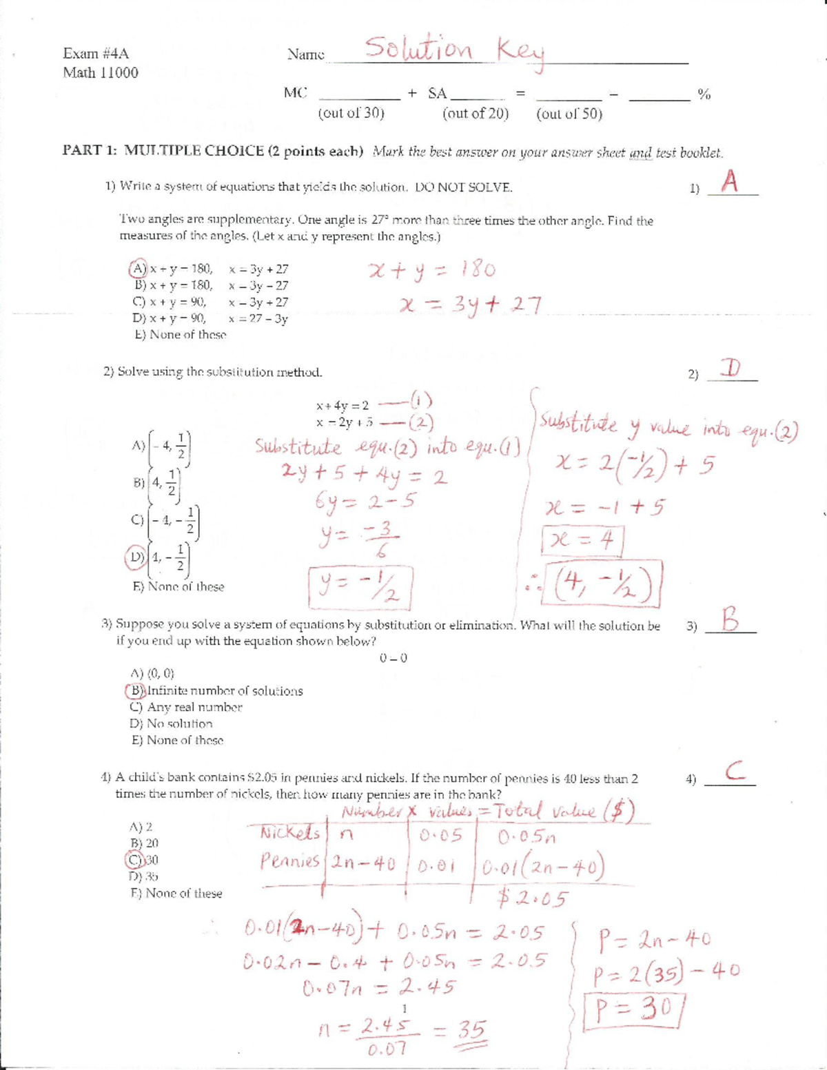 Exam #4A - Exam solutions exact as the actual exam - MATH11000 - Studocu