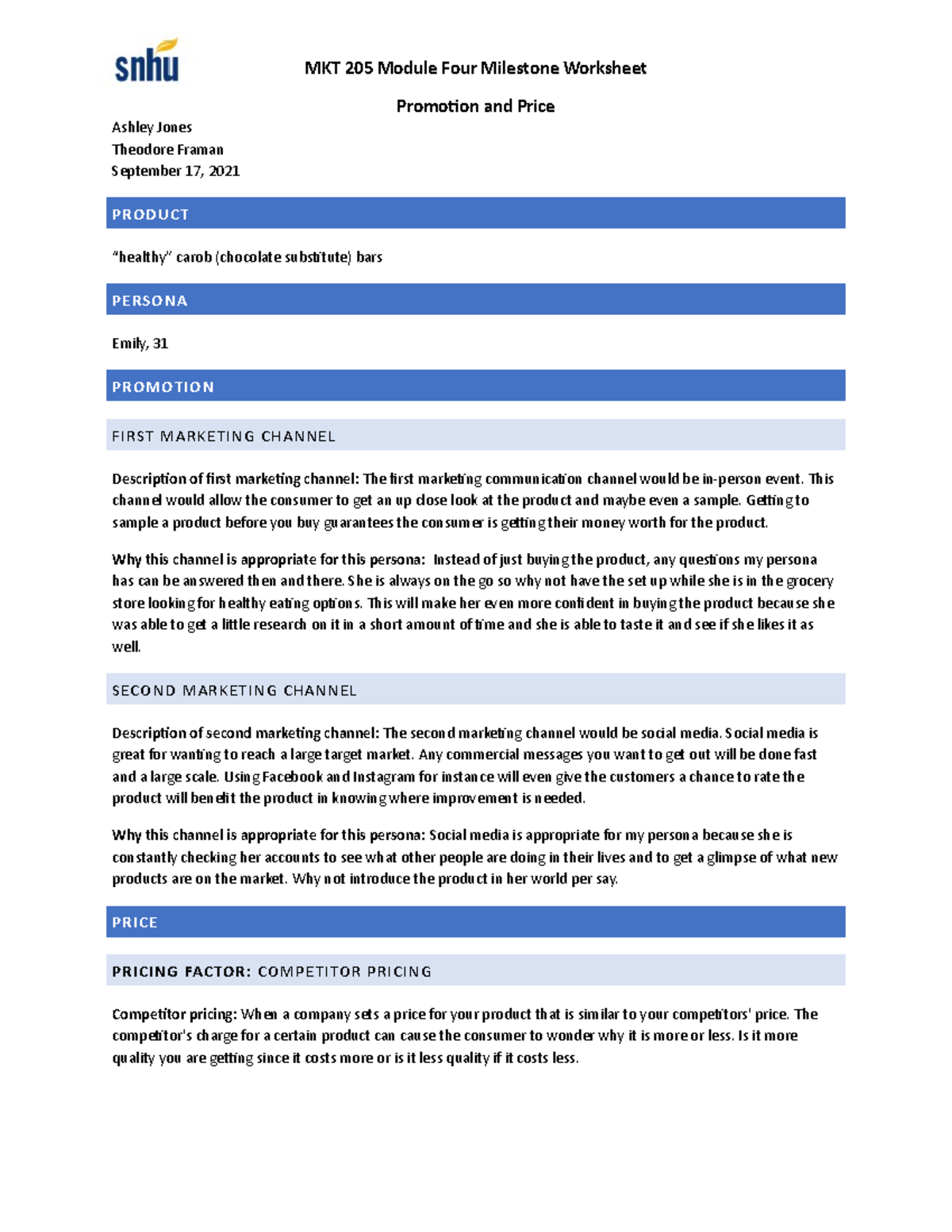 MKT205Module Four Milestone - MKT-205 - SNHU - Studocu