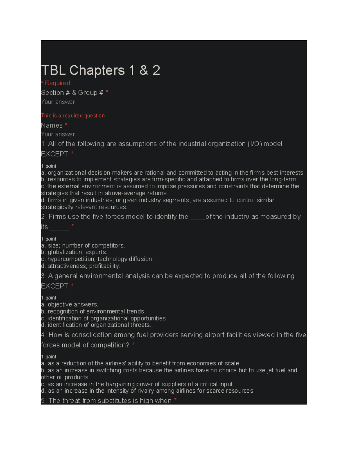 human resource management - TBL Chapters 1 & 2 Required Section ...
