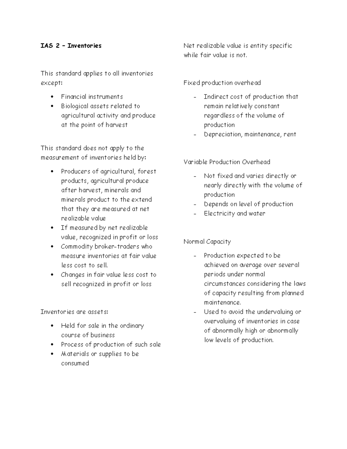 NOtes for Pas 2 - IAS 2 – Inventories This standard applies to all ...