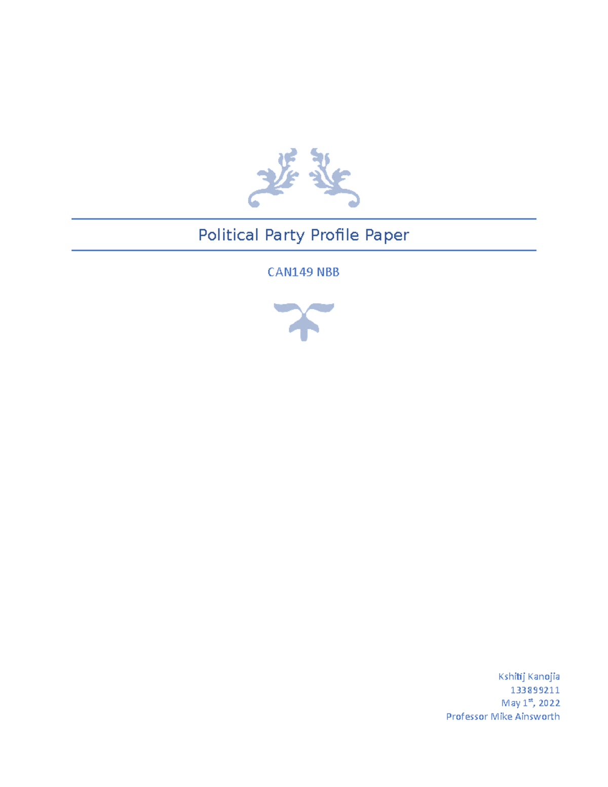 Political Party Profile Paper - Political Party Profile Paper CAN149 ...